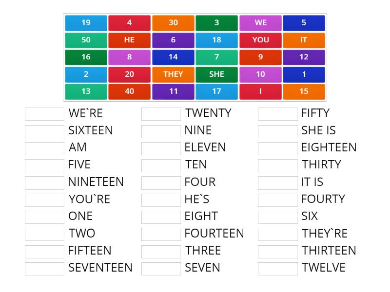 NUMBERS AND VERB TO BE (PRESENT) - Une las parejas