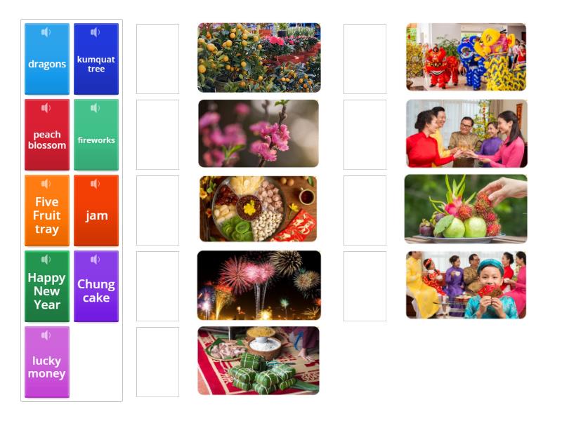 Lunar New Year. Vocabulary ( 5-6 years old) - Une las parejas