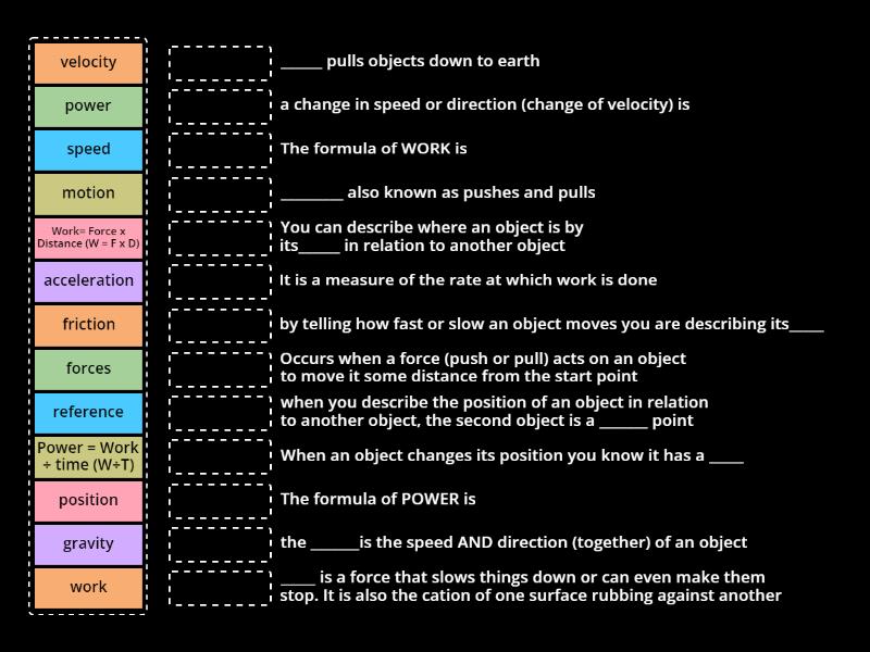 Forces and motion definitions - Match up