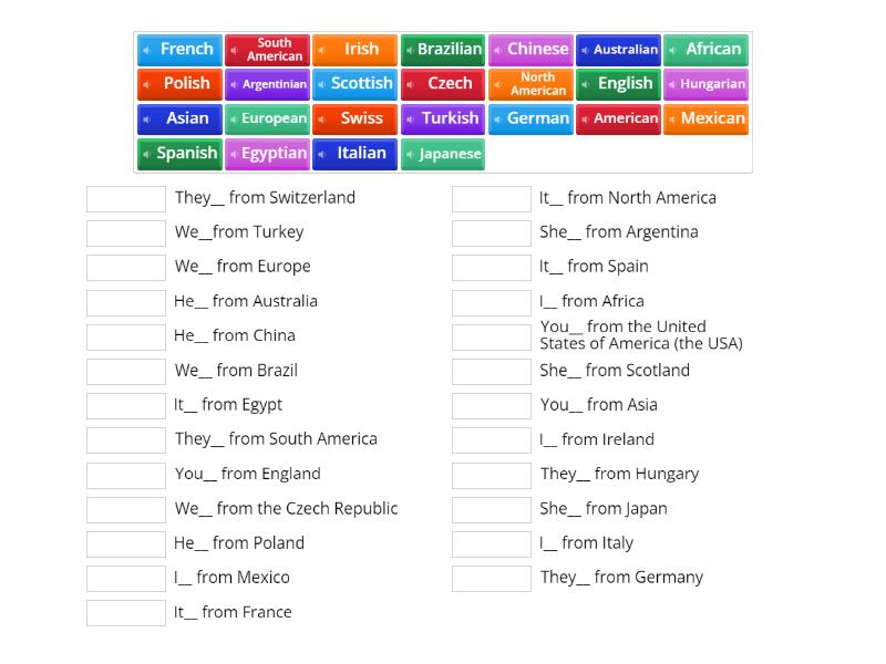 EF elementary 1B Countries + nationalities, speaking - Match up