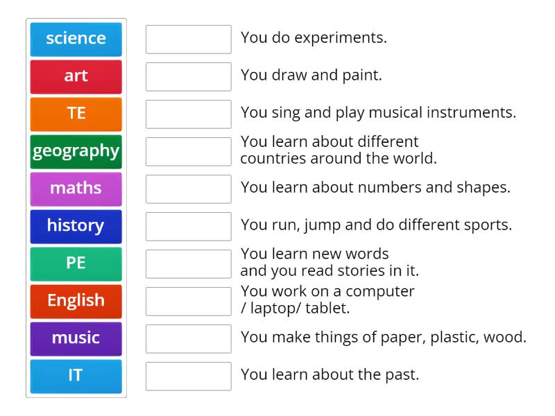 School subjects - grade 5 - Match up