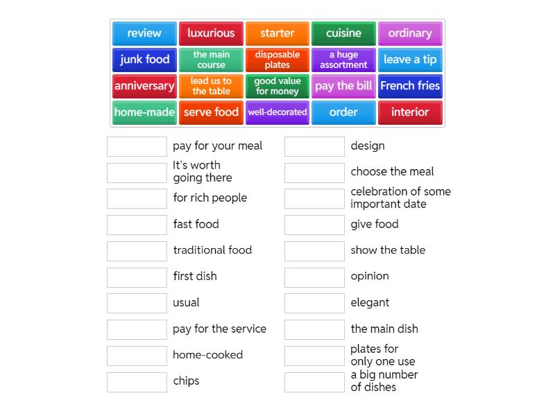 At the restaurant - vocab B1+ - Match up