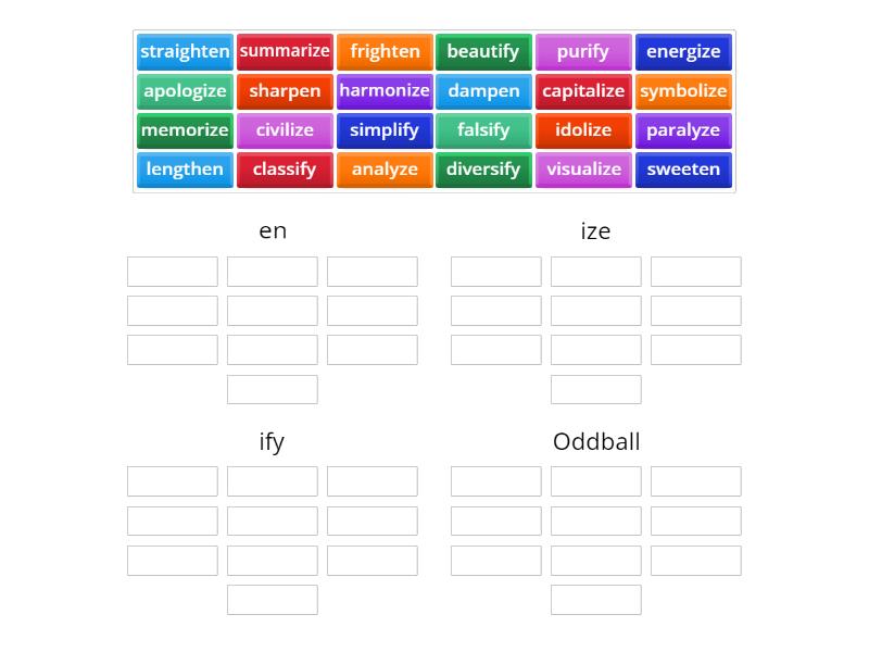 Sort 11 Verb Suffixes (-en, -ize, -ify) - Group sort