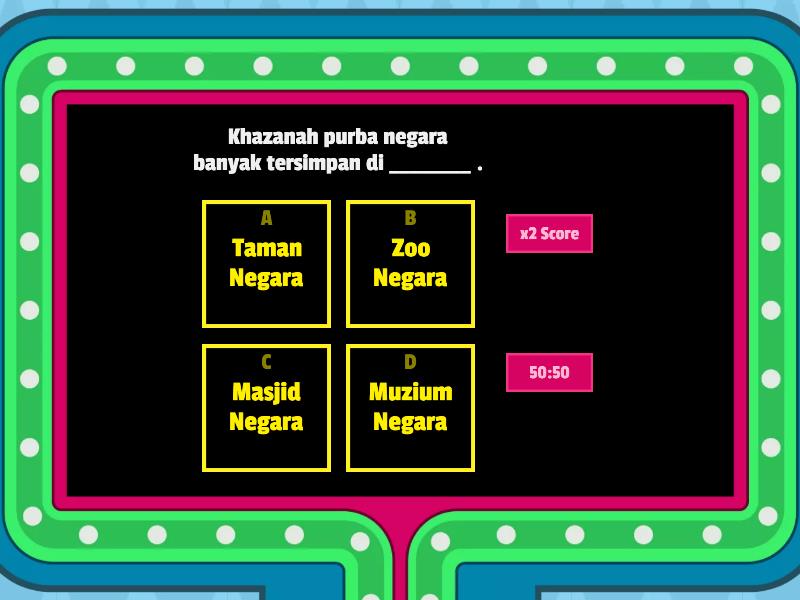 Pilih jawapan yang paling sesuai berdasarkan soalan. - Gameshow quiz