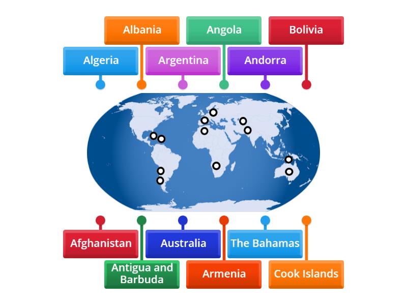 Continentes e seus países em inglês - Labelled diagram
