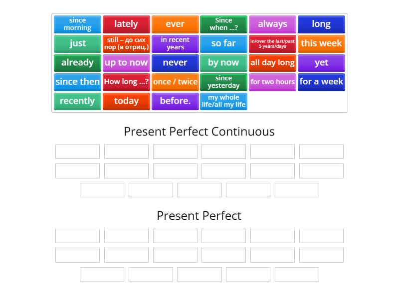 Маркеры Present Perfect/Present Perfect Continuous - Group sort