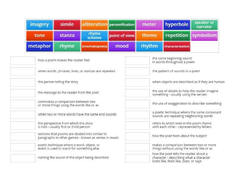 Poetry Vocabulary Match - Match up