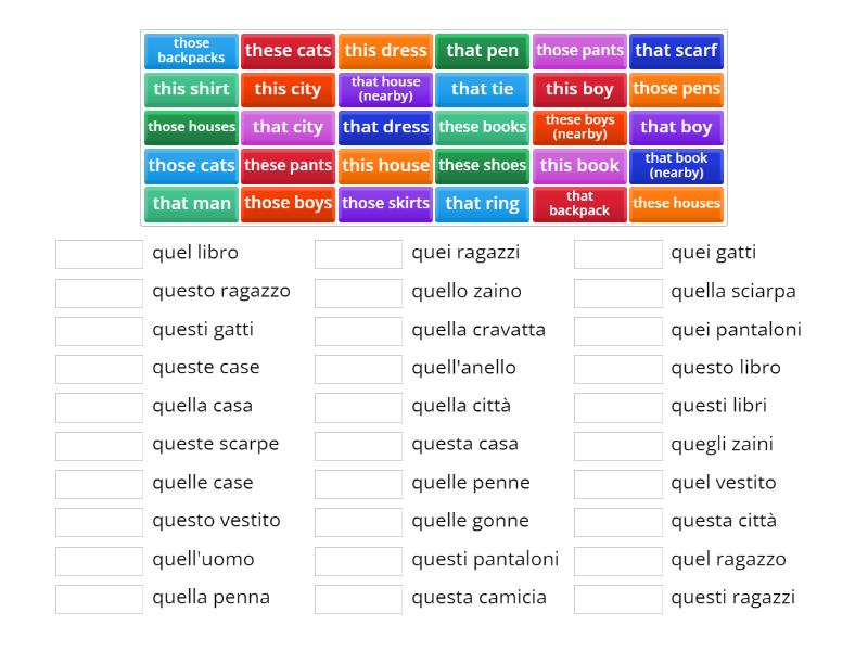 Demonstrative Adjectives Italian - Match up
