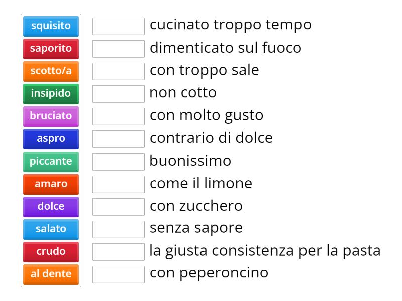aggettivi cibo - Match up