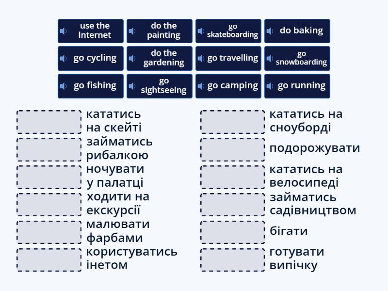 Roadmap A1 unit 9B vocabulary hobbies - Match up