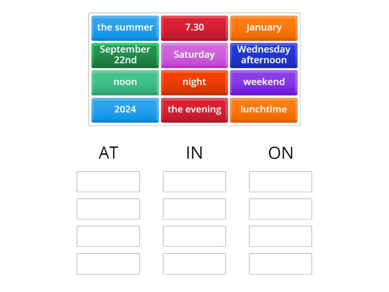 EF 1 Unit 4B Prepositions of place and time - Group sort
