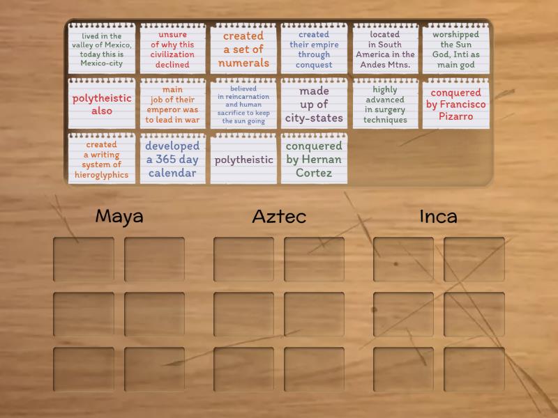 Maya, Aztec & Inca Matching - Group sort