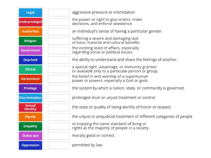 Privilege in Society Vocabulary - Match up