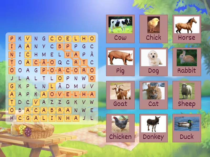 Animais da Quinta - Wordsearch