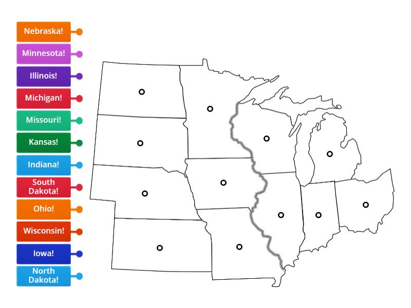 Midwest Region Practice - Where in the USA? - Labelled diagram