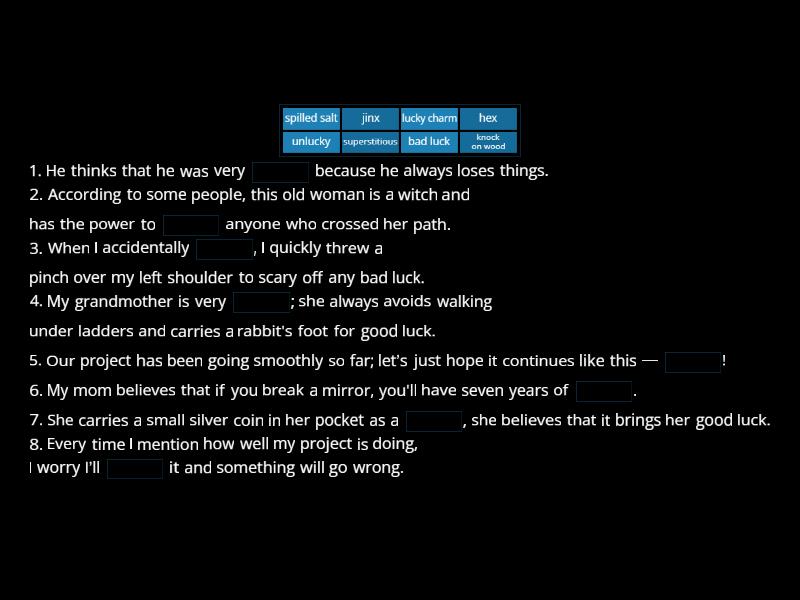 Friday 13th, Superstitions vocab - Complete the sentence