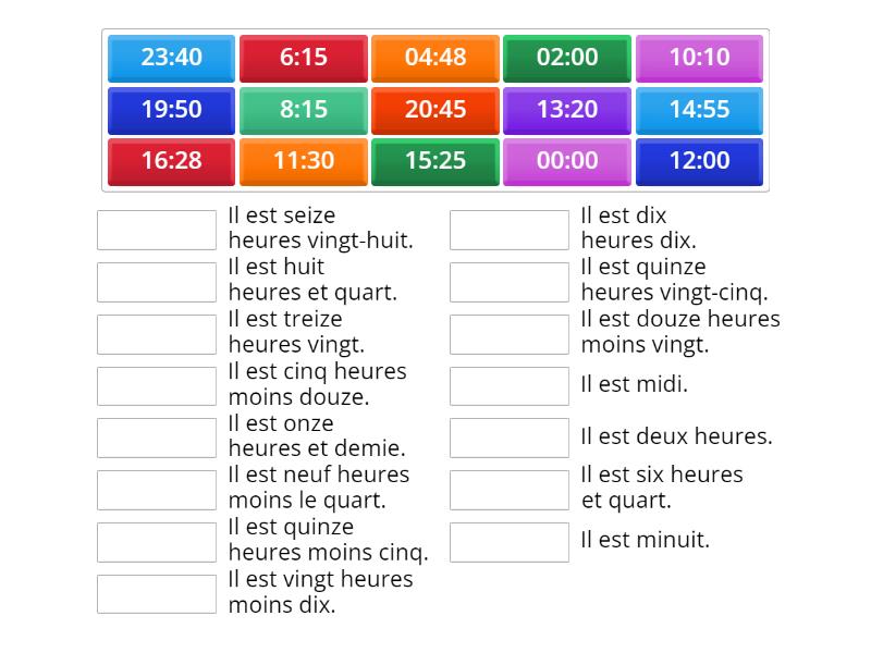Quelle heure est-il ? - Match up