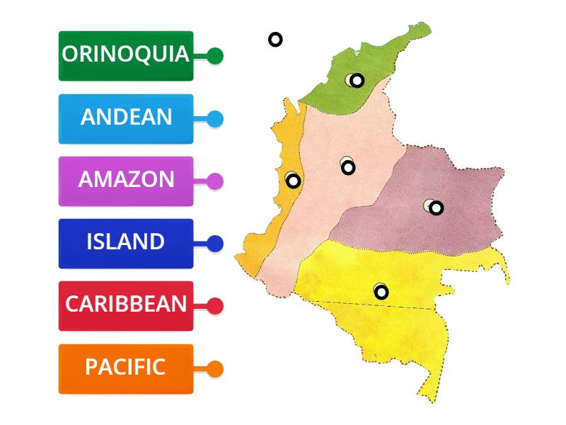 NATURAL REGIONS OF COLOMBIA. - Labelled diagram