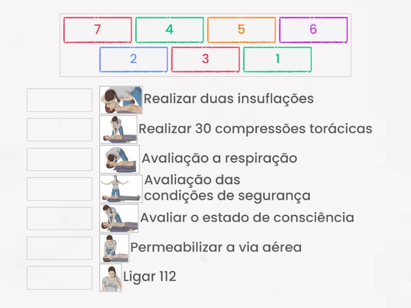Ordena as etapas do algoritimo do Suporte Básico de Vida - Match up