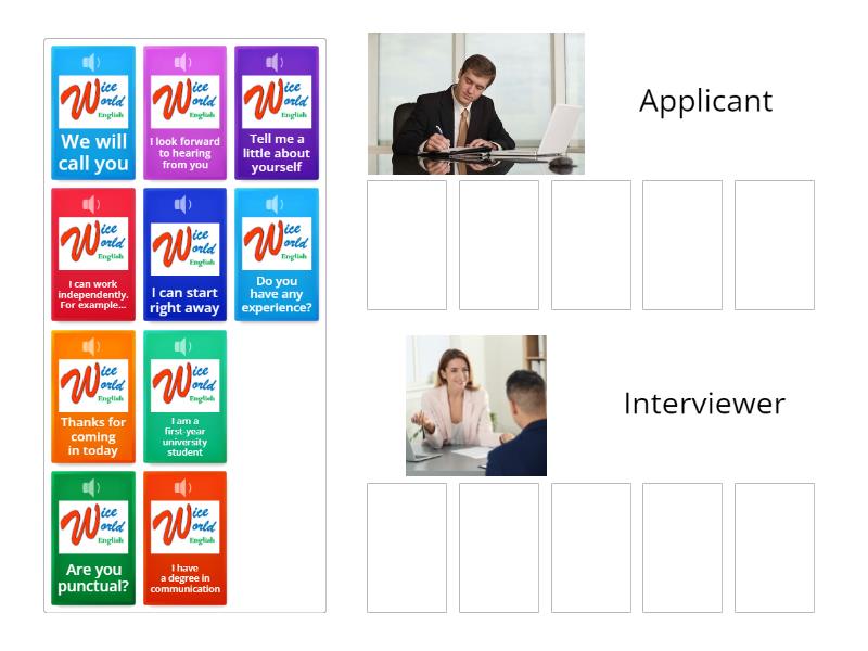 Job interview (vocabulary) - Group sort