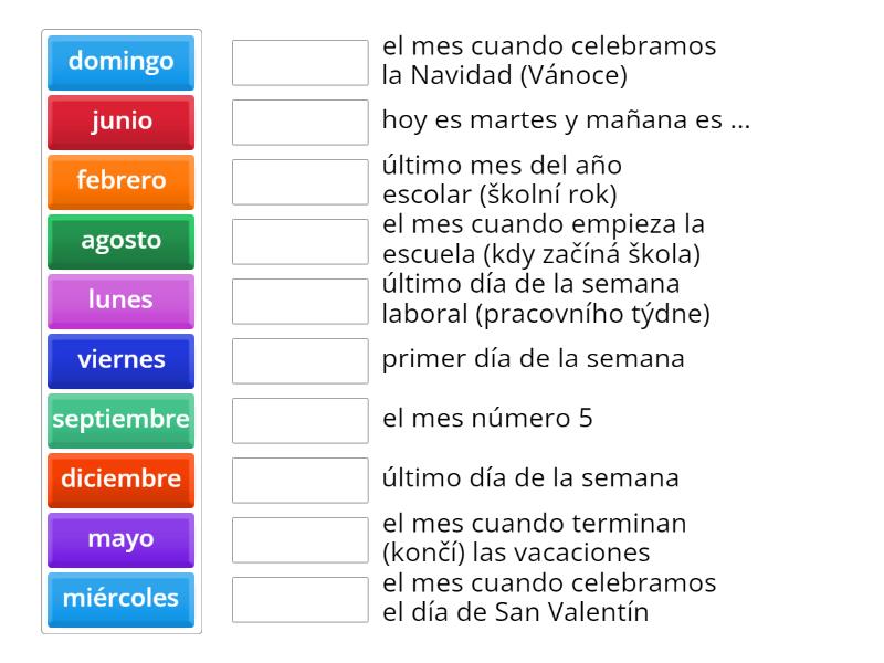 Los días y los meses - Match up