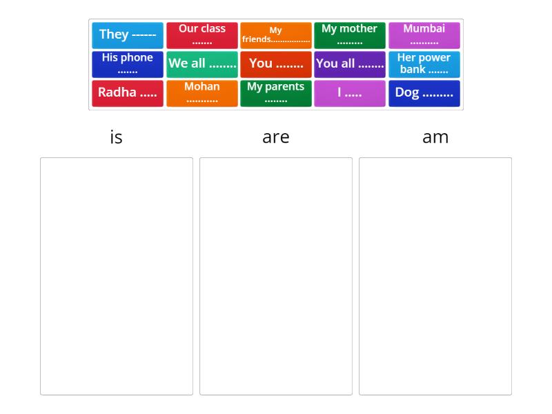 am, is , are - Categorize