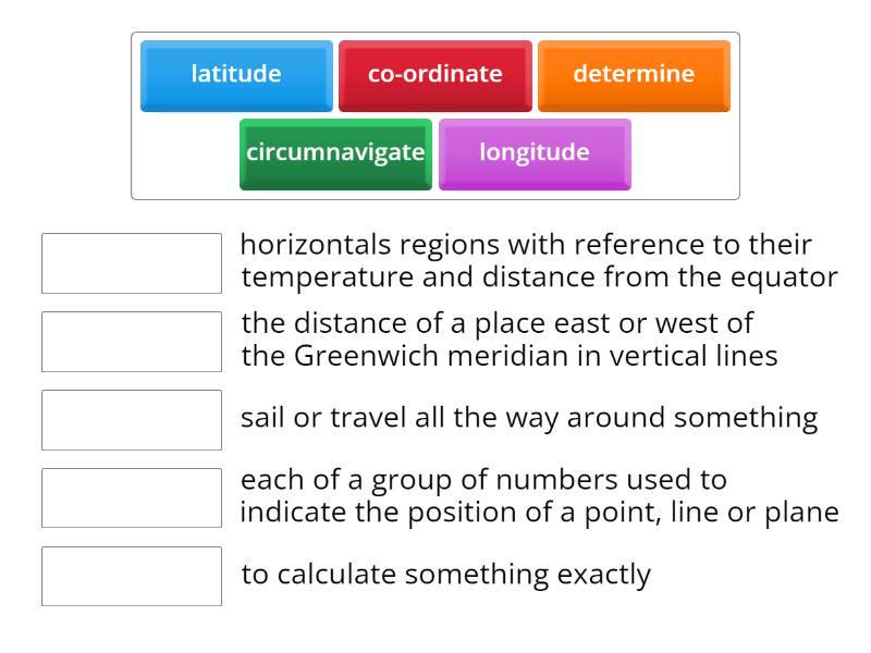 Latitude and Longitude lesson 4 VOCAB - Une las parejas