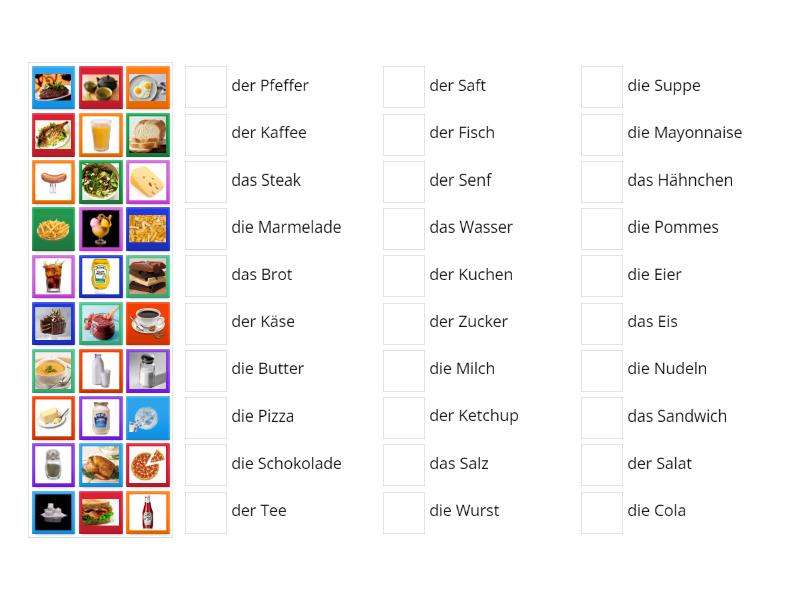 Wortschatz - Essen und Getränke - Match up