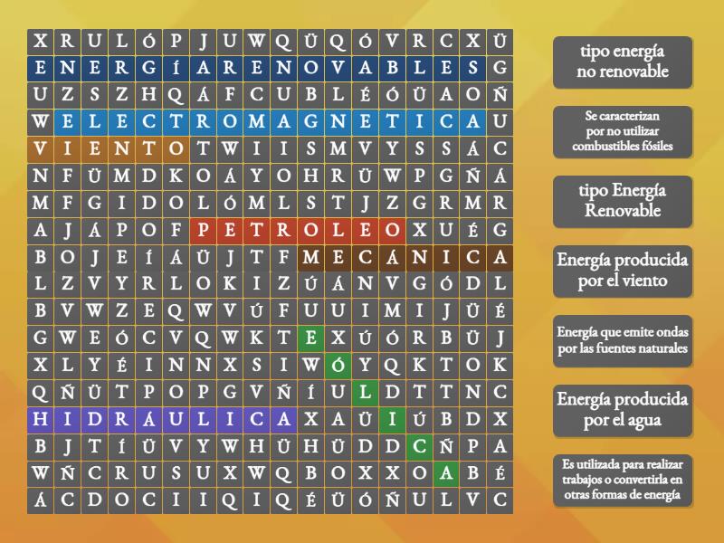 Sopa de letras de energías - Wordsearch