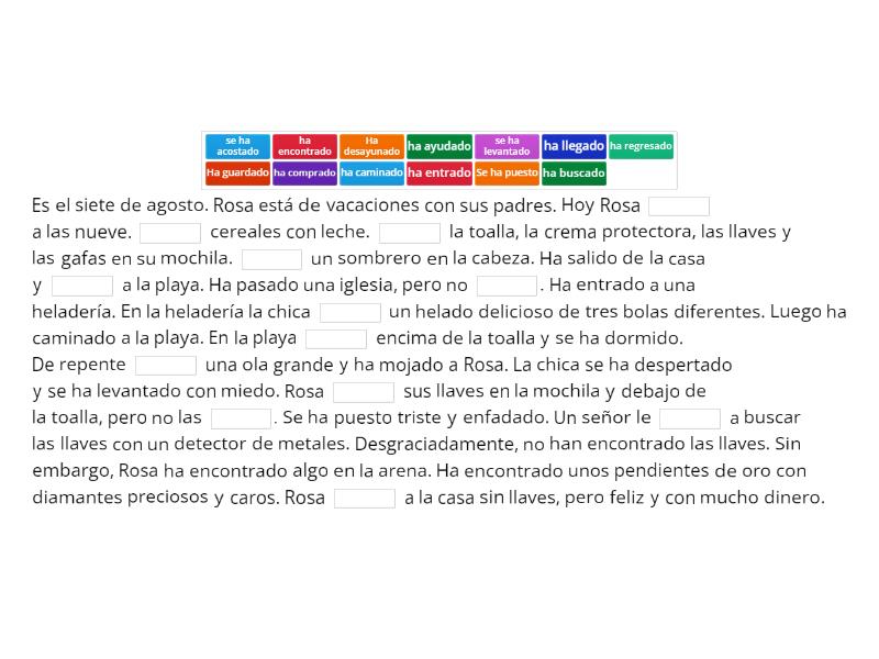 El cuento de Rosa PRETÉRITO PERFECTO - Completa la oración