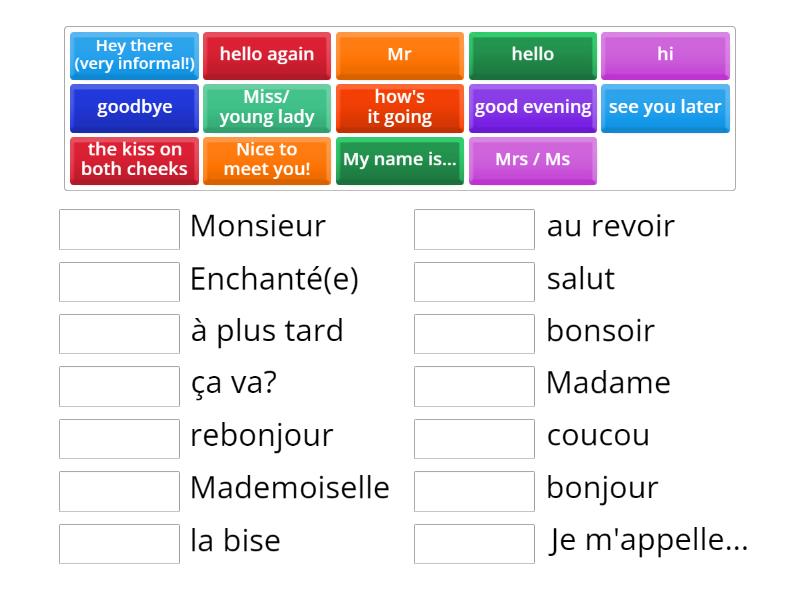 French Greetings self-quiz - Match up