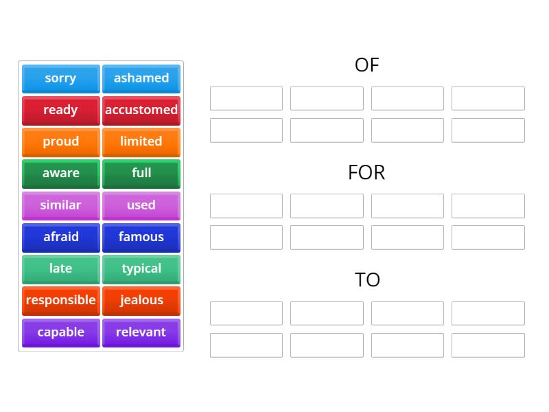 FCE-adjective + prepositions - Group sort
