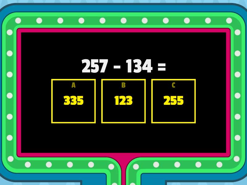 Subtraction of 3-digits without regrouping Activity - Concurso de preguntas