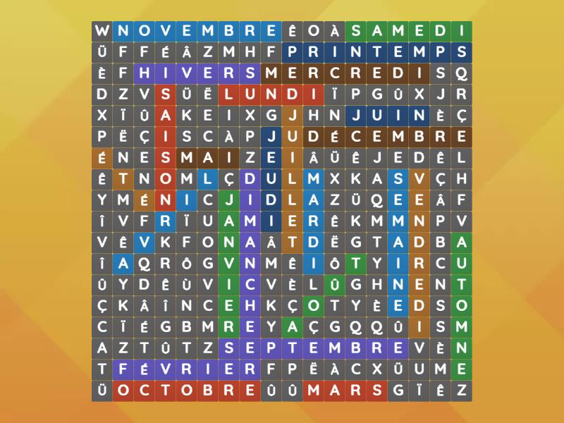 Saisons, mois et jours de la semaine - Wordsearch