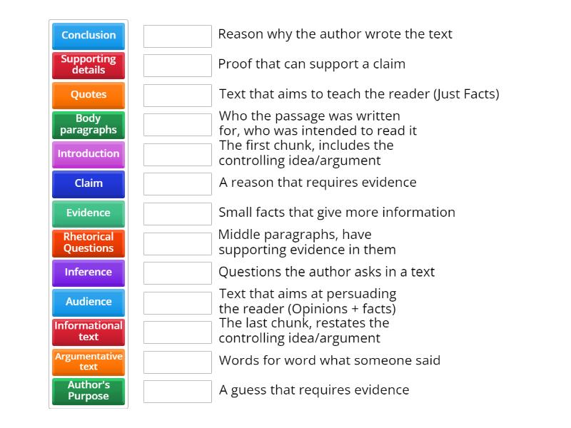 Argumentative and Informational Vocab - Match up
