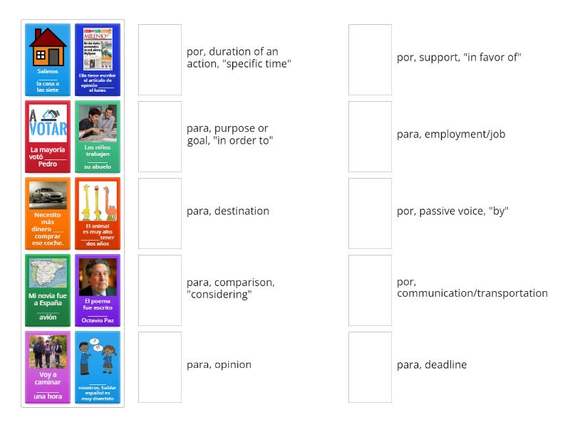 Por vs Para - Matching Rules and Examples - Match up