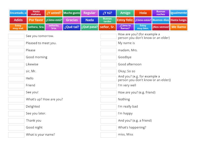 Saludos, Presentaciones y Despedidas - Match up