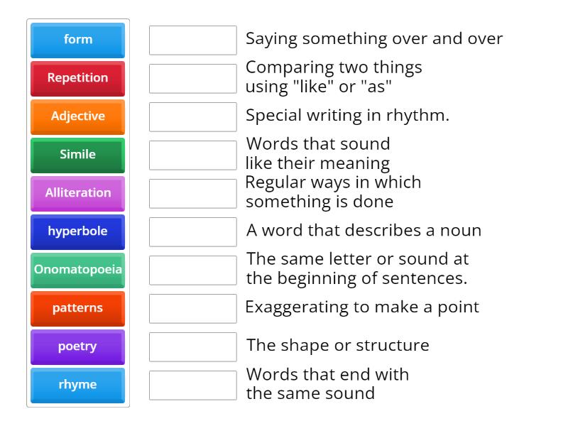Poetry Vocabulary-Matching - Match up