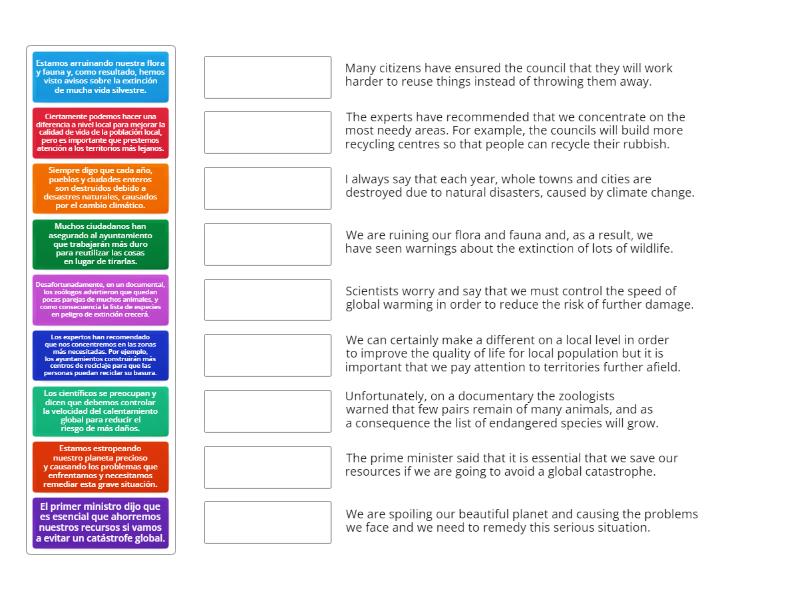 El medio ambiente 3- phrases - Match up