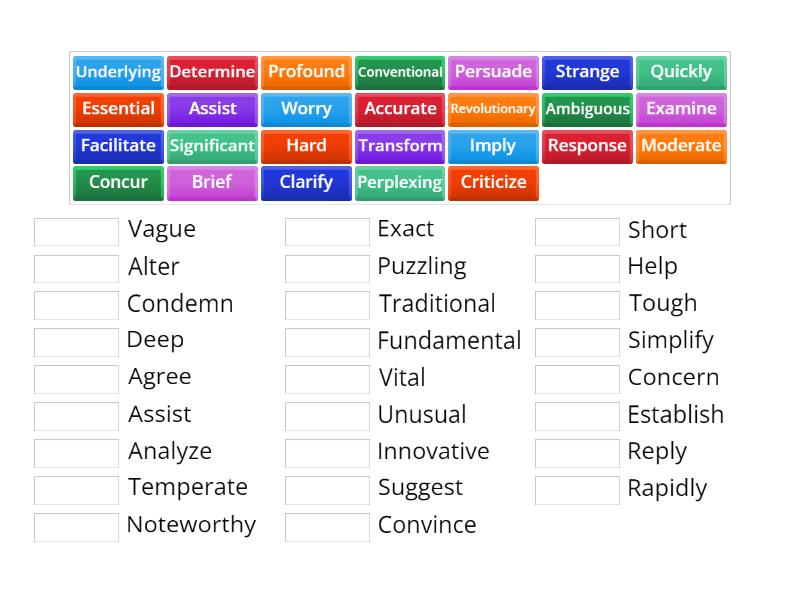 MATCHING SYNONYM QUIZ - Match up
