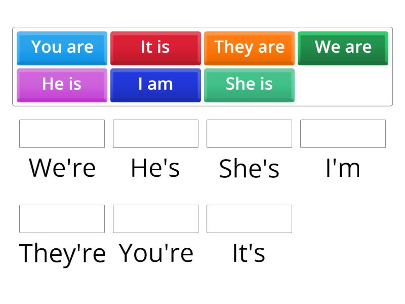 Pronouns + verb be (contraction) - Match up