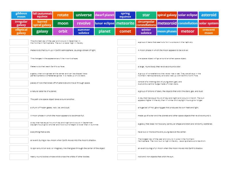 5th Grade Earth and Space Science Review - Match up
