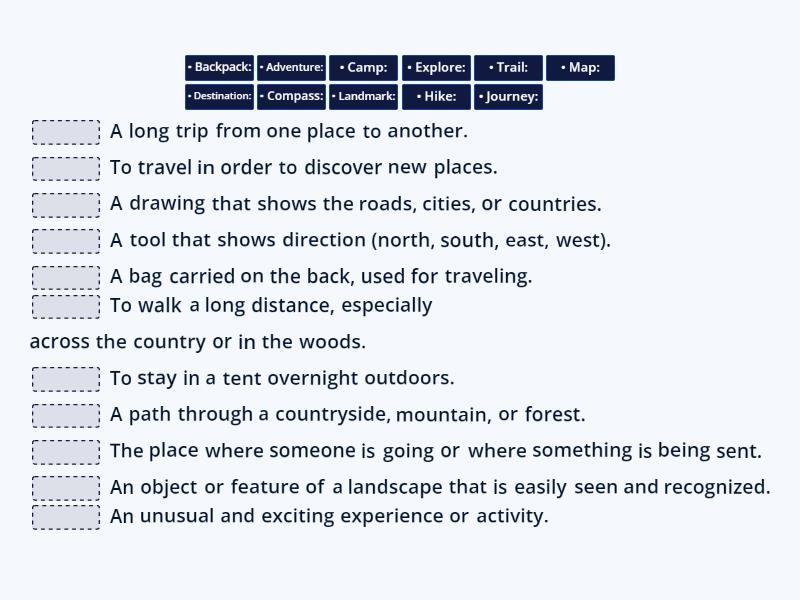 Adventure Vocabulary - Complete the sentence