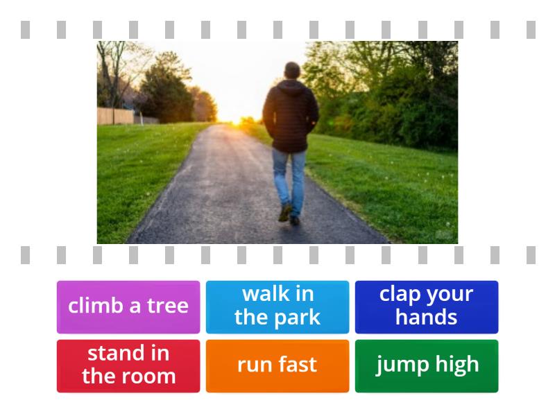 Action verbs: walk, stand, run, jump, climb, clap. Part 1 - Найди пару