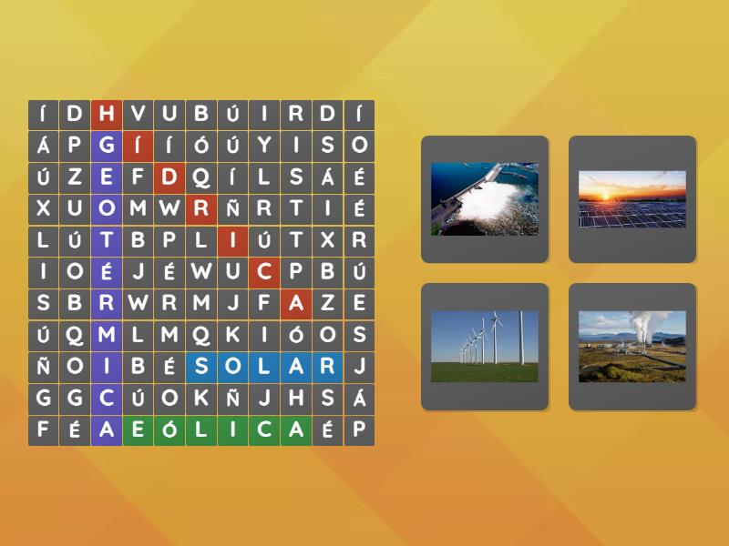 fuentes naturales de energia - Sopa de letras