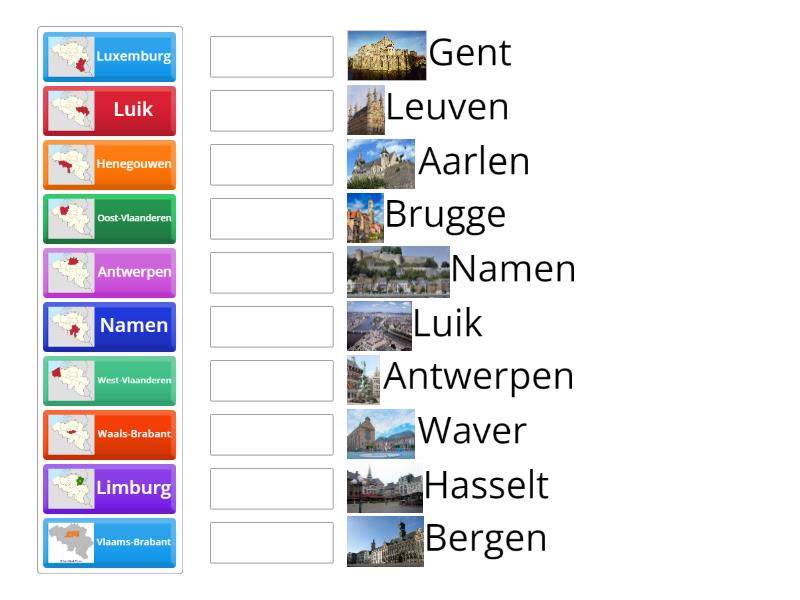 België - provincies en hoofdsteden (kopie van Teodorab) - Match up