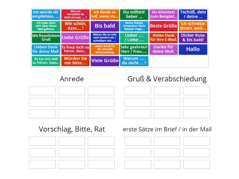 Briefe oder E-Mails schreiben - Group sort Briefe oder E-Mails schreiben - Group sort