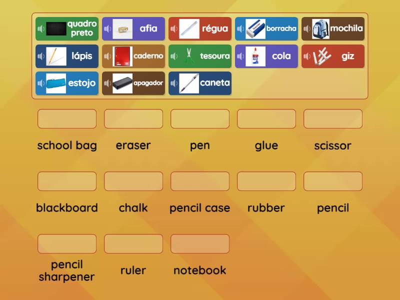 Vocabulary: School supplies (material escolar) - Match up