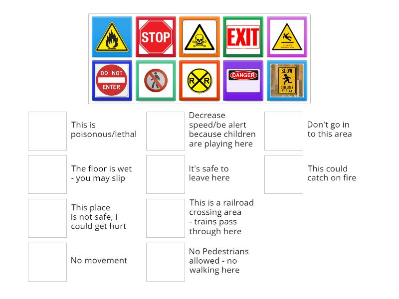 Safety Sign Meanings - Match up