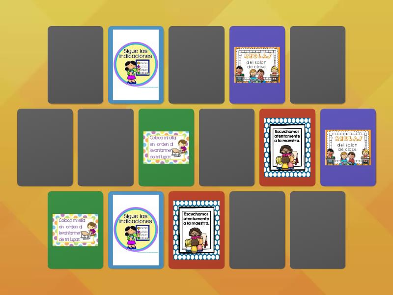 memorama de reglas de la escuela - Parejas